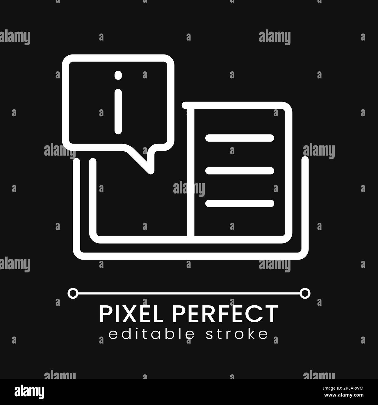 Text information pixel perfect white linear icon for dark theme Stock ...