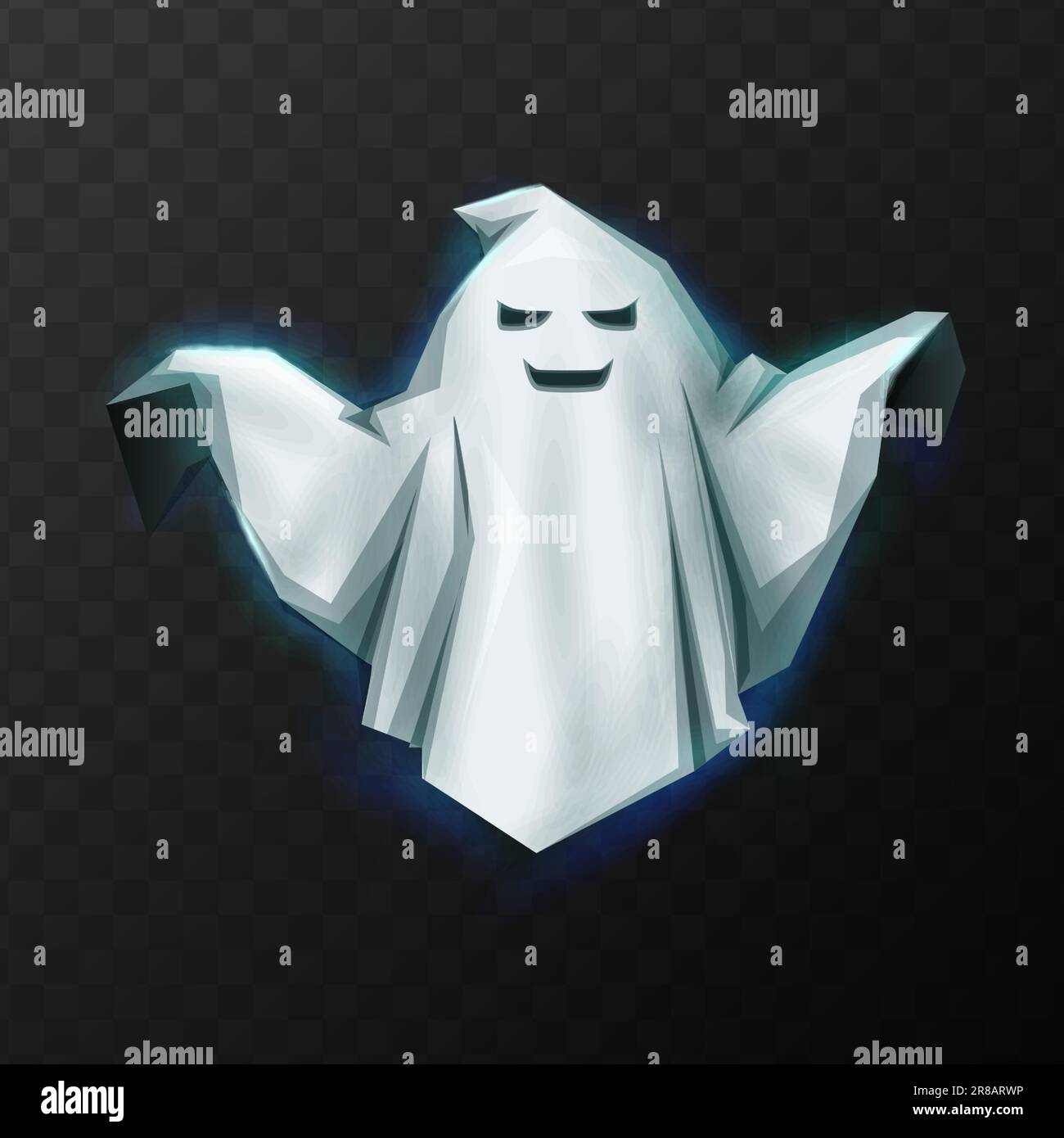 Vector cartoon style icon illustration. Spooky ghost in white glowing ...
