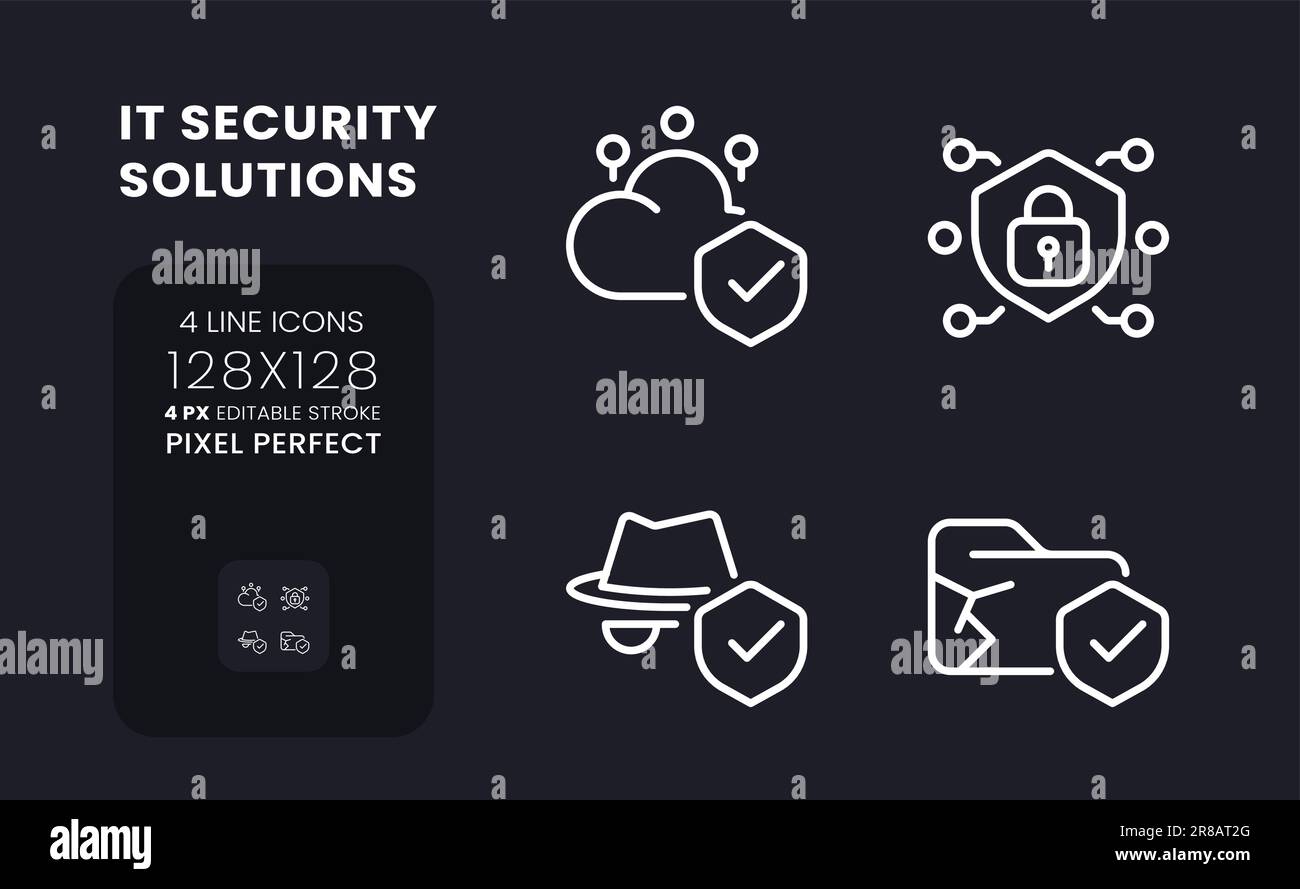 Data security solutions white linear desktop icons on black Stock Vector Image & Art - Alamy