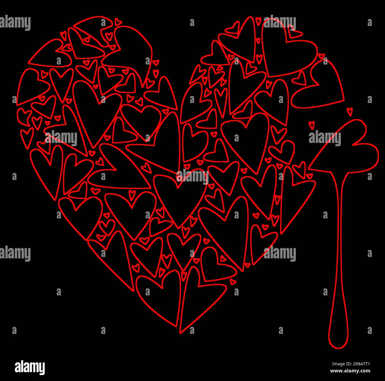 A large heart red line outline made up of several smaller hearts ...