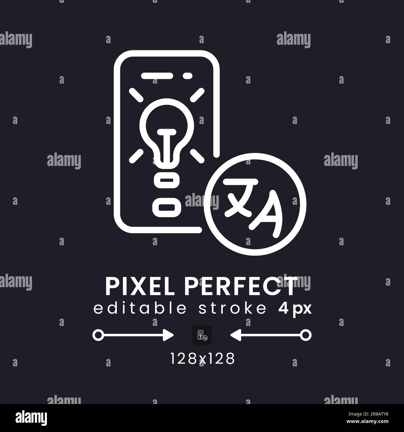 Language Learning app white linear desktop icon on black Stock Vector ...