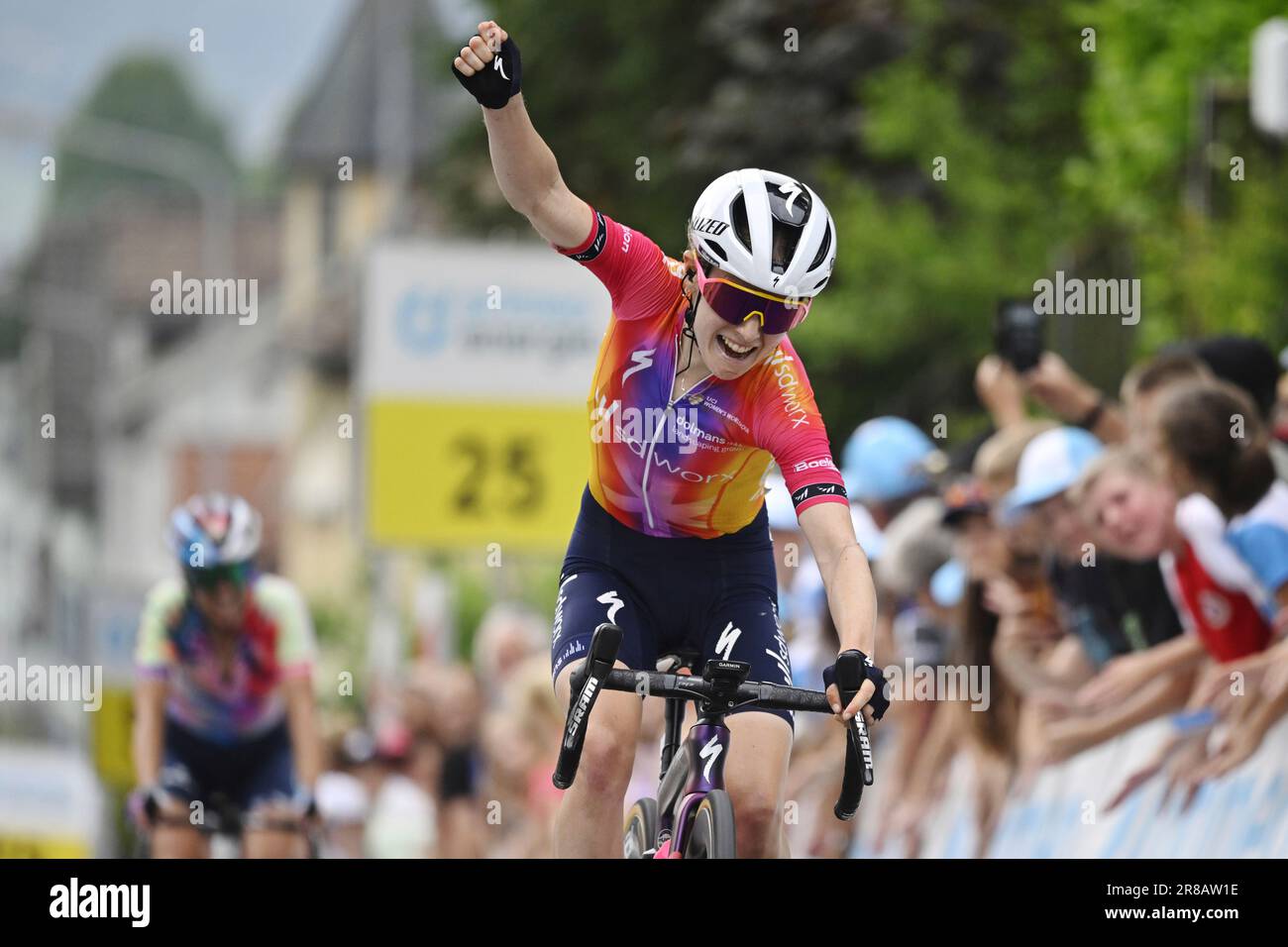 Fisher Black from New Zealand celebrates winning the 4th stage, a ...