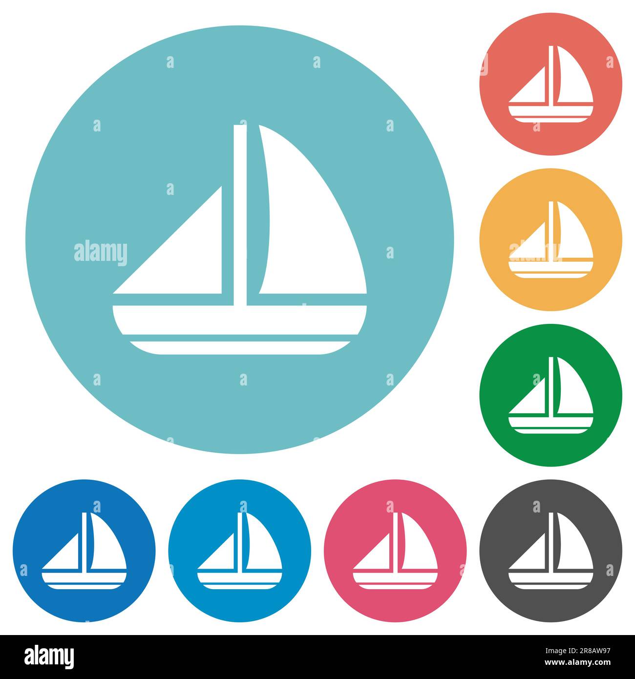 Sailing boat solid flat white icons on round color backgrounds Stock Vector Image & Art - Alamy
