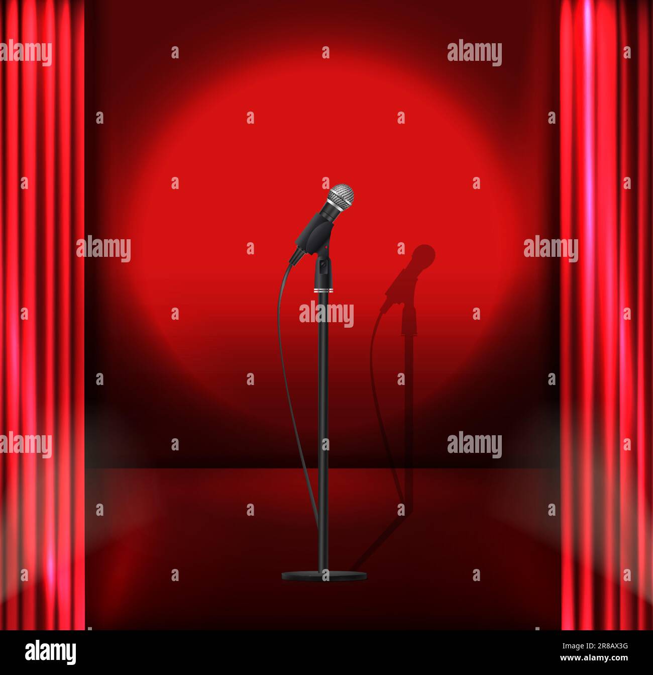 Vector realistic background. Red curtain stage with spotlight and old ...