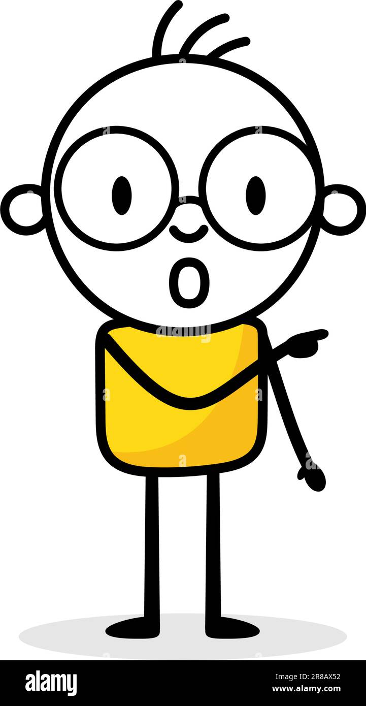 Comic astonished man pointing direction. Hand drawn doodle businessman ...
