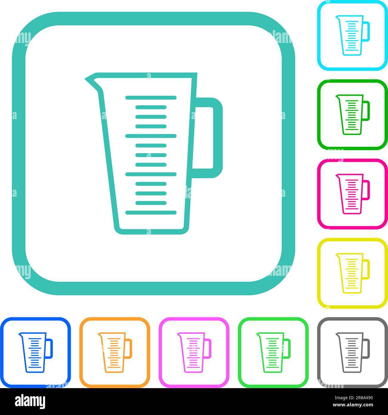 Measuring cup outline vivid colored flat icons in curved borders on ...