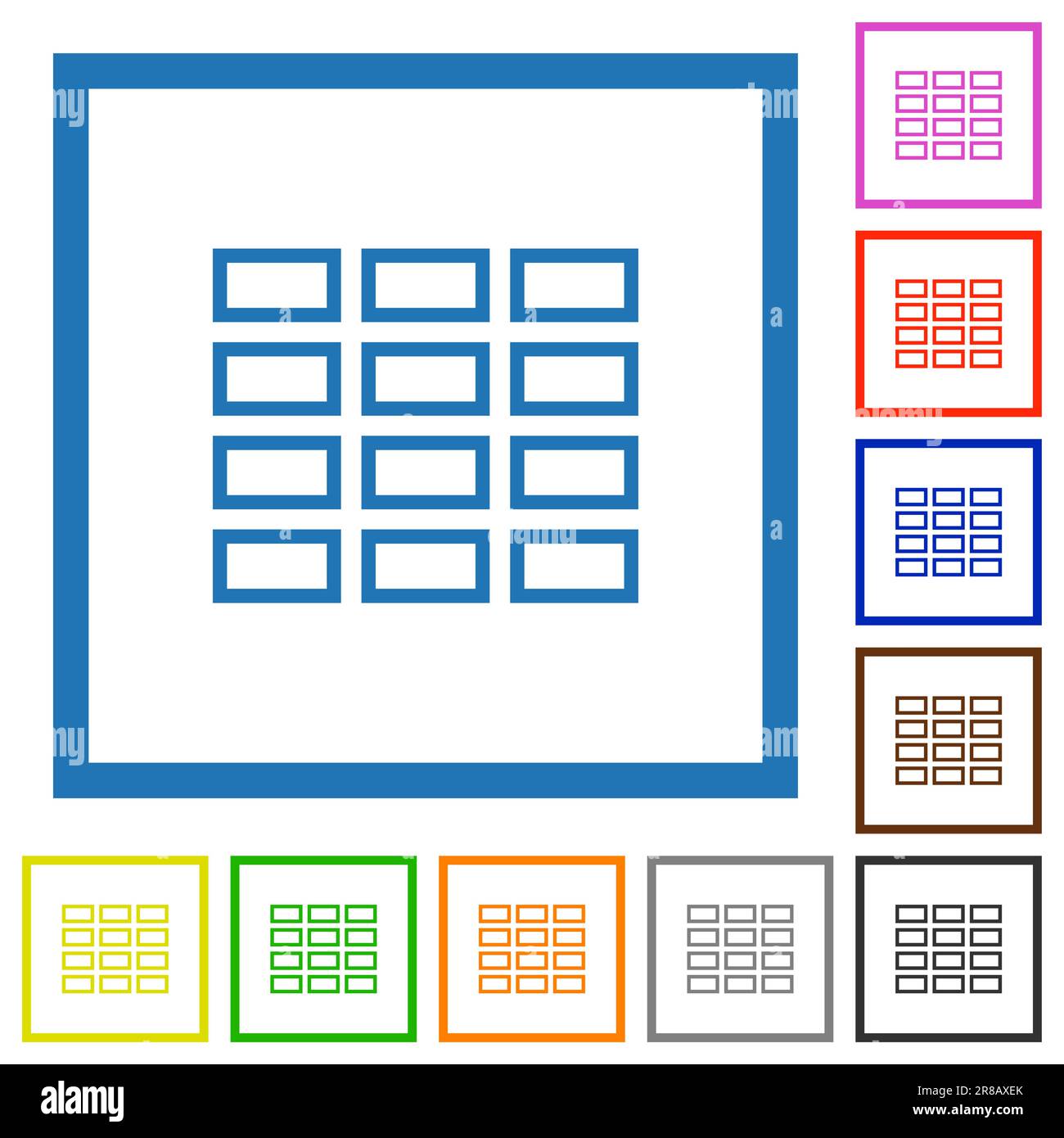 Spreadsheet table outline flat color icons in square frames on white background Stock Vector ...