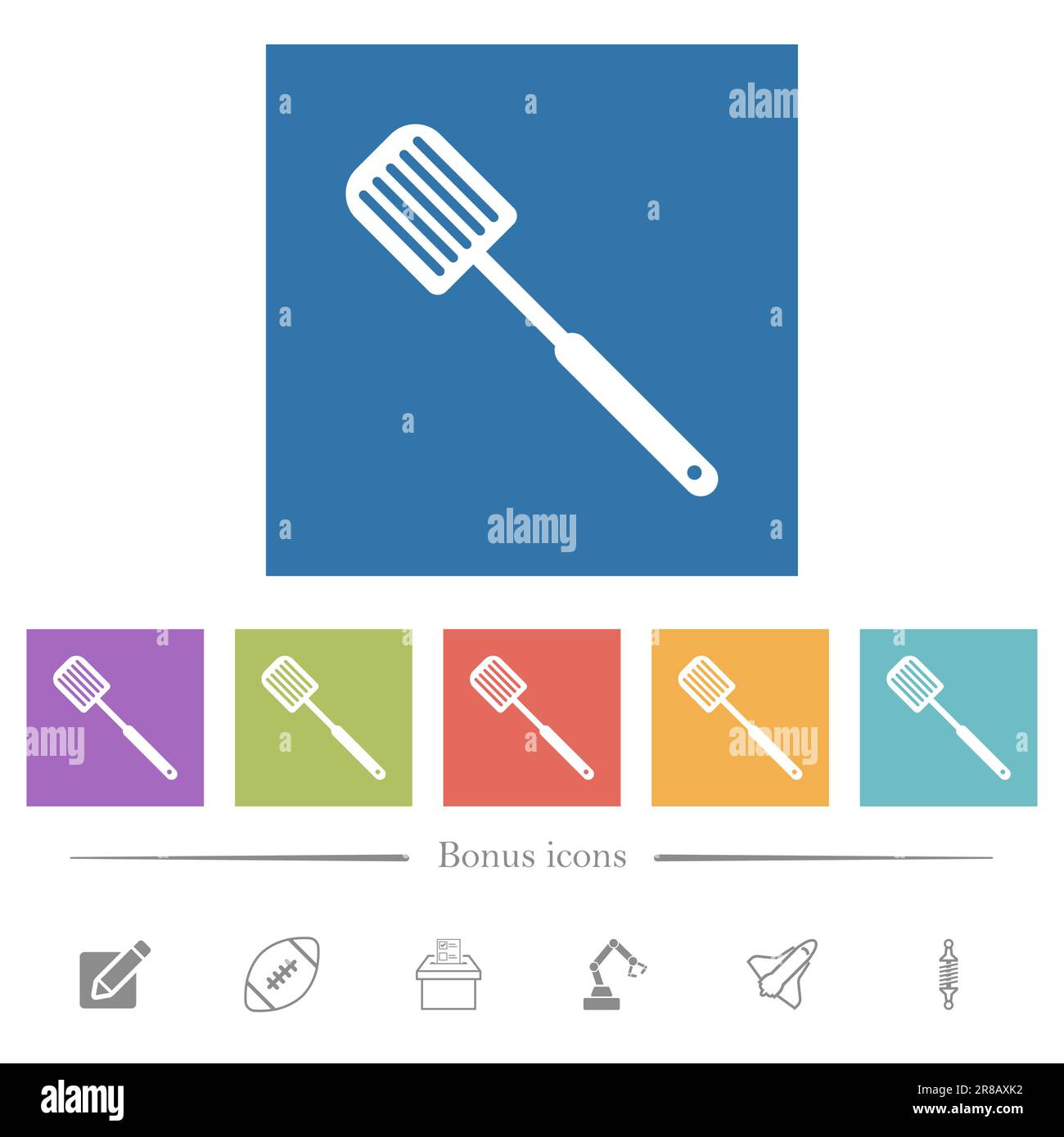 Barbecue spatula solid flat white icons in square backgrounds. 6 bonus icons included Stock ...