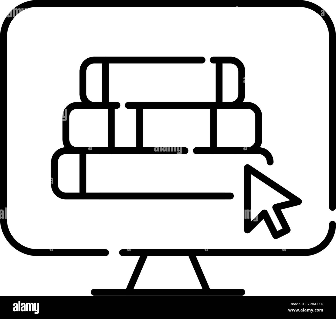 Digital library access symbol. Stack of books on computer monitor and ...