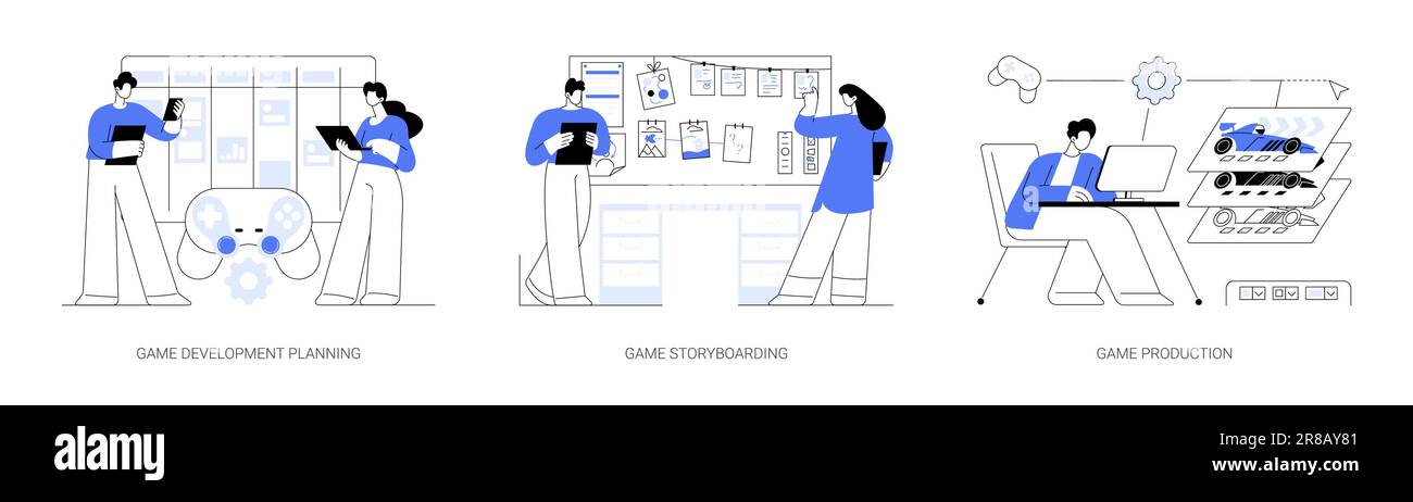 Game development process abstract concept vector illustrations Stock ...