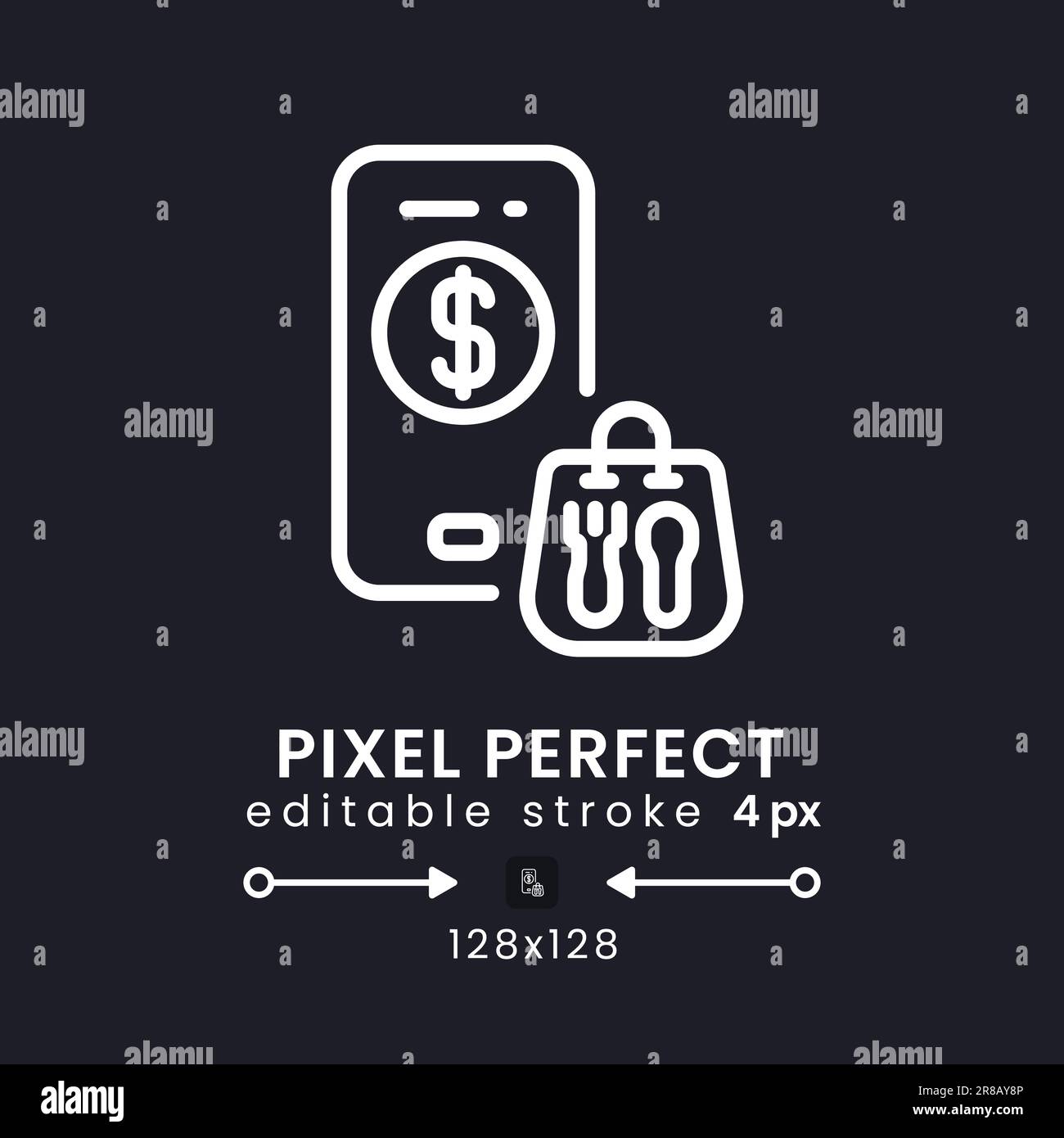 Food and Drink delivery app white linear desktop icon on black Stock ...