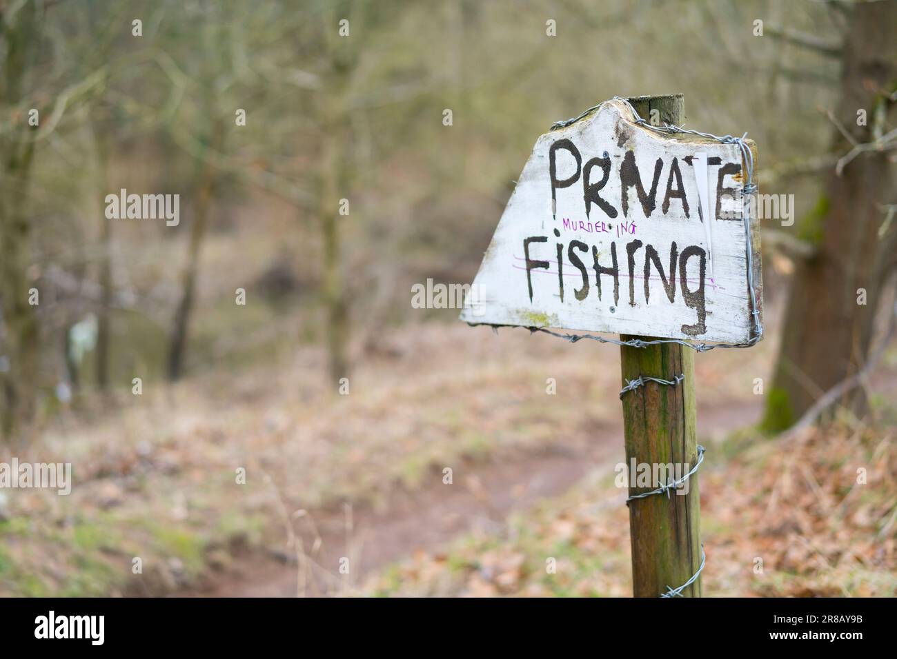 Hand-painted sign of notice to public of Private Fishing in UK rural ...