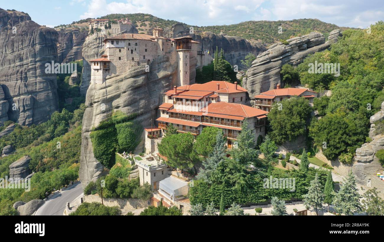 Beautiful aerial views of the monasteries in Meteora Kalabaka, Trikala ...
