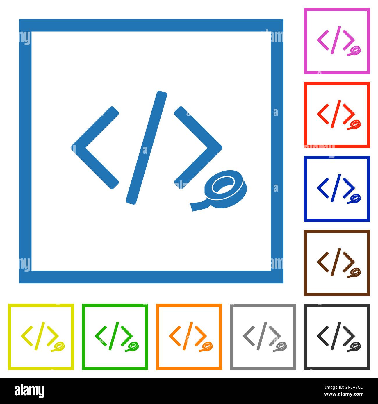 Software patch flat color icons in square frames on white background ...