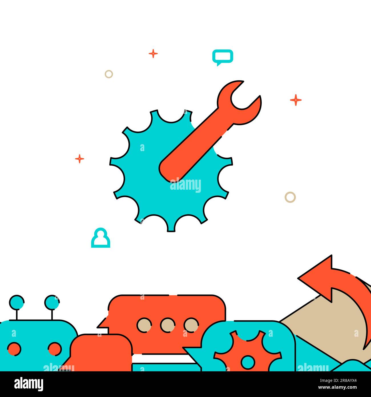 Support, maintenance wrench and gear filled line vector icon, simple ...