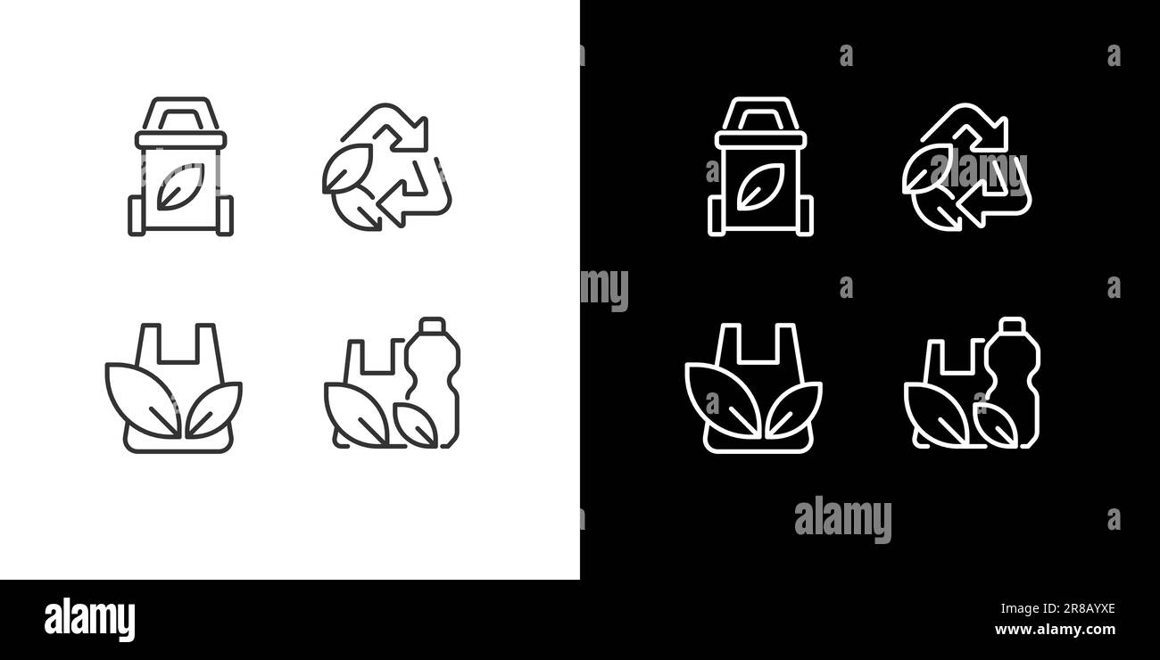 Plastic waste recycling pixel perfect linear icons set for dark, light ...