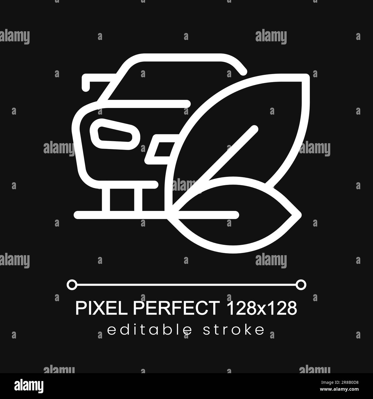 Eco friendly vehicle pixel perfect white linear icon for dark theme ...