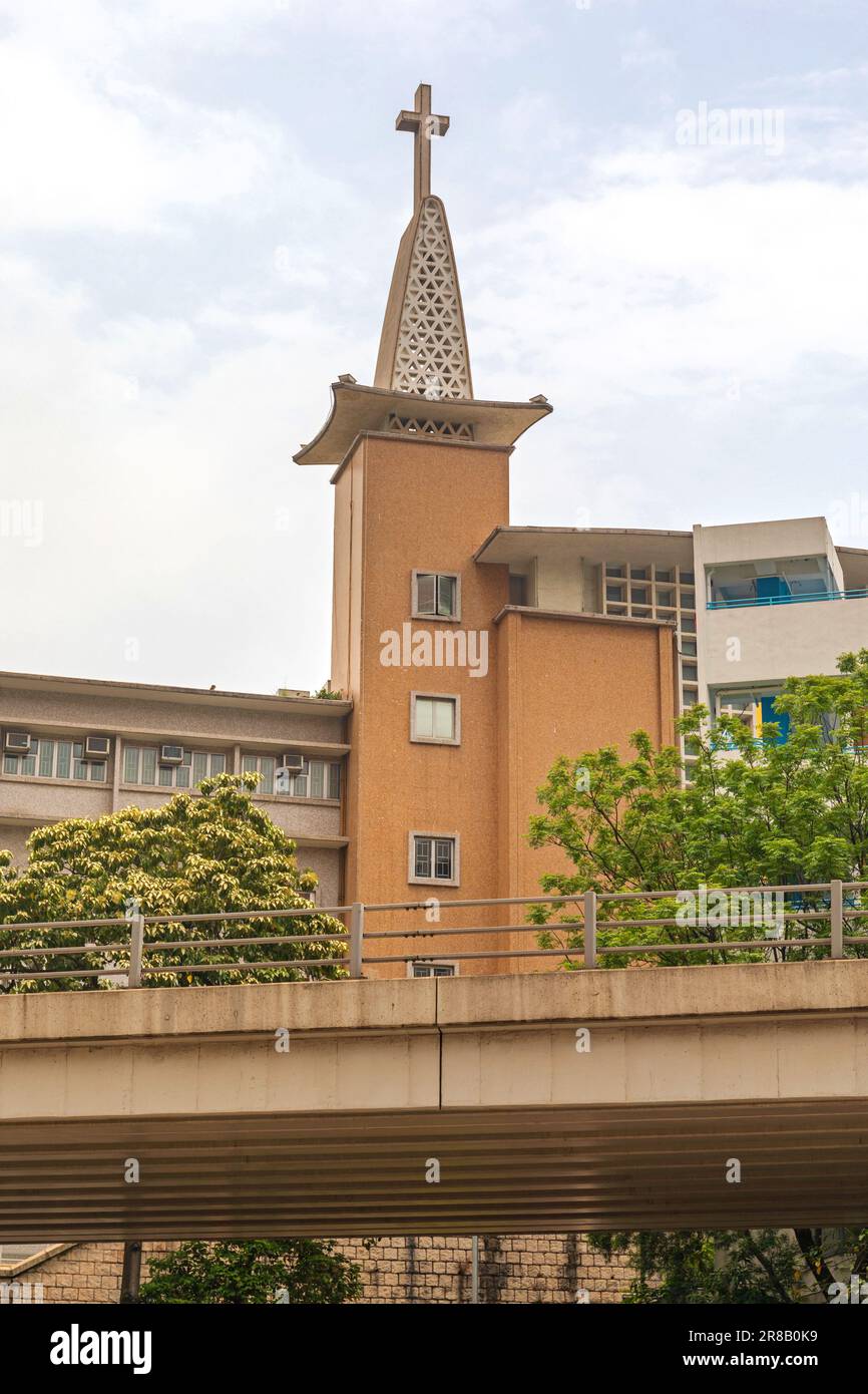 Kowloon Methodist Church Tower at Yau Ma Tei in Hong Kong Stock Photo ...