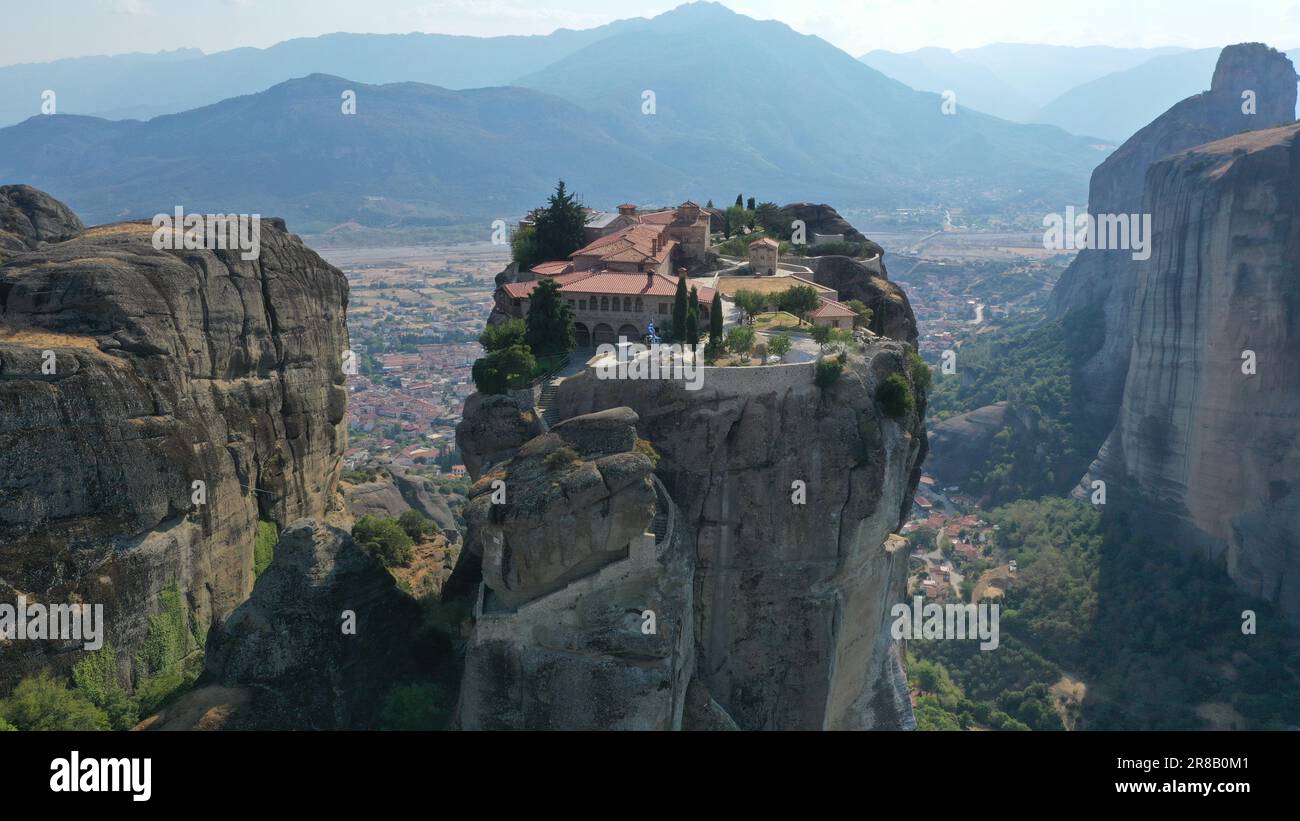 Beautiful aerial views of the monasteries in Meteora Kalabaka, Trikala ...