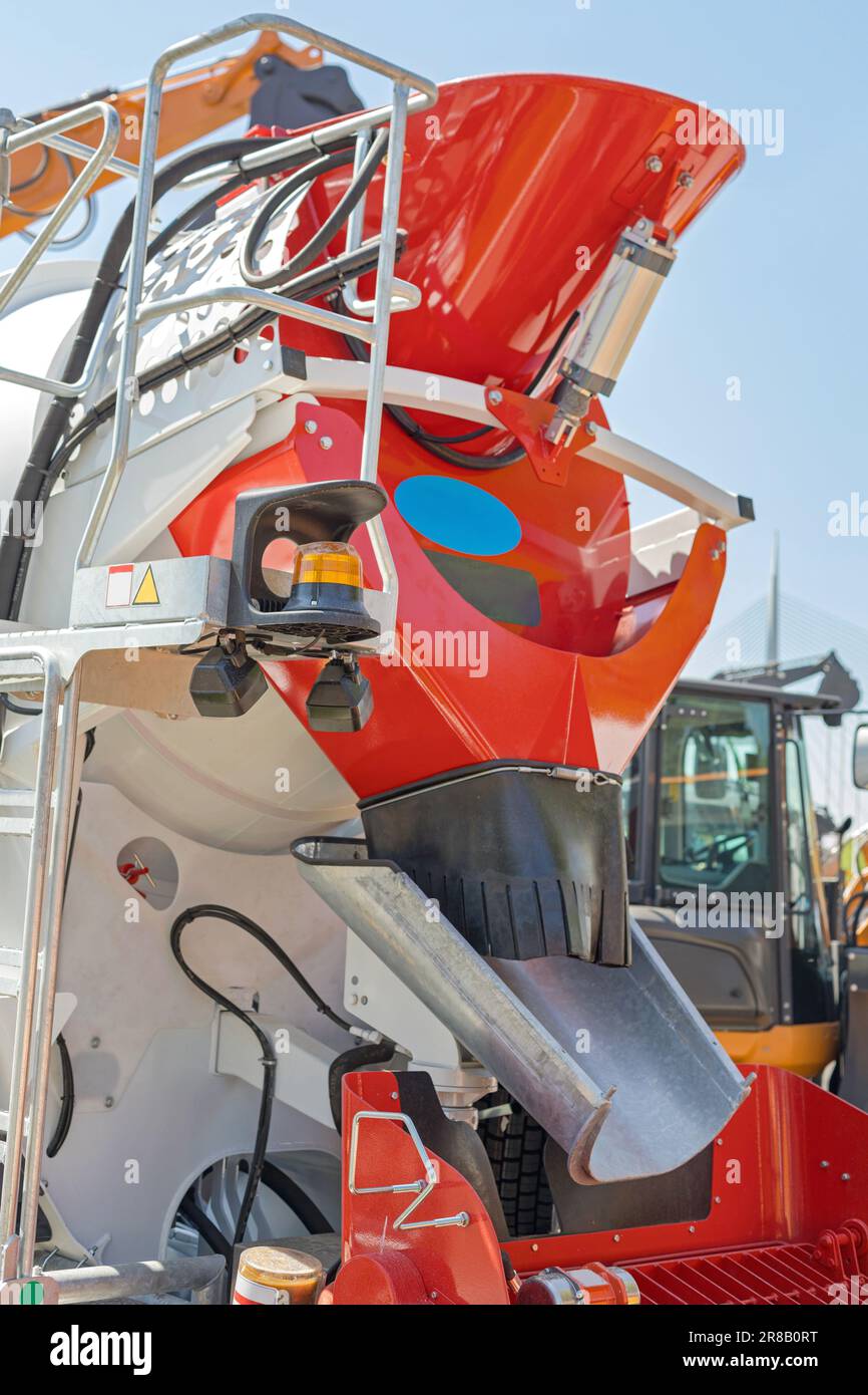 Clean Concrete Mixer Truck Chute Rear End View Construction Site Stock ...