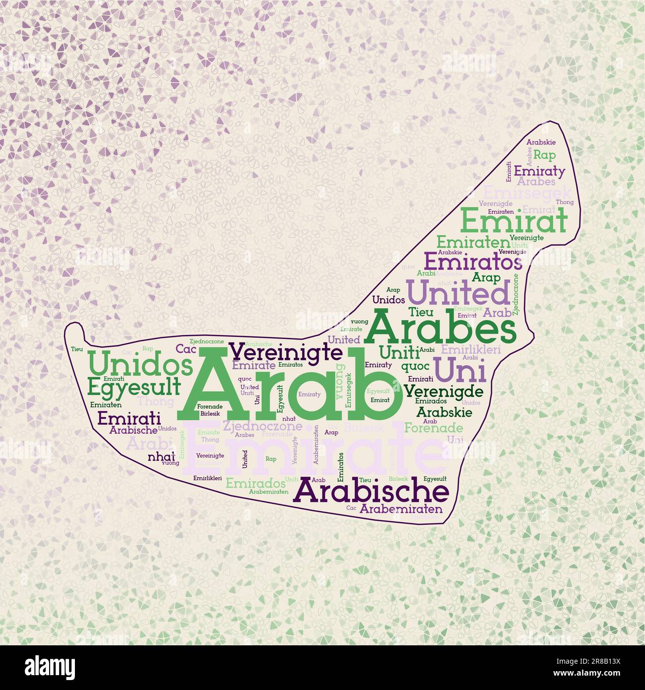 UAE shape with country names word cloud in multiple languages. UAE ...