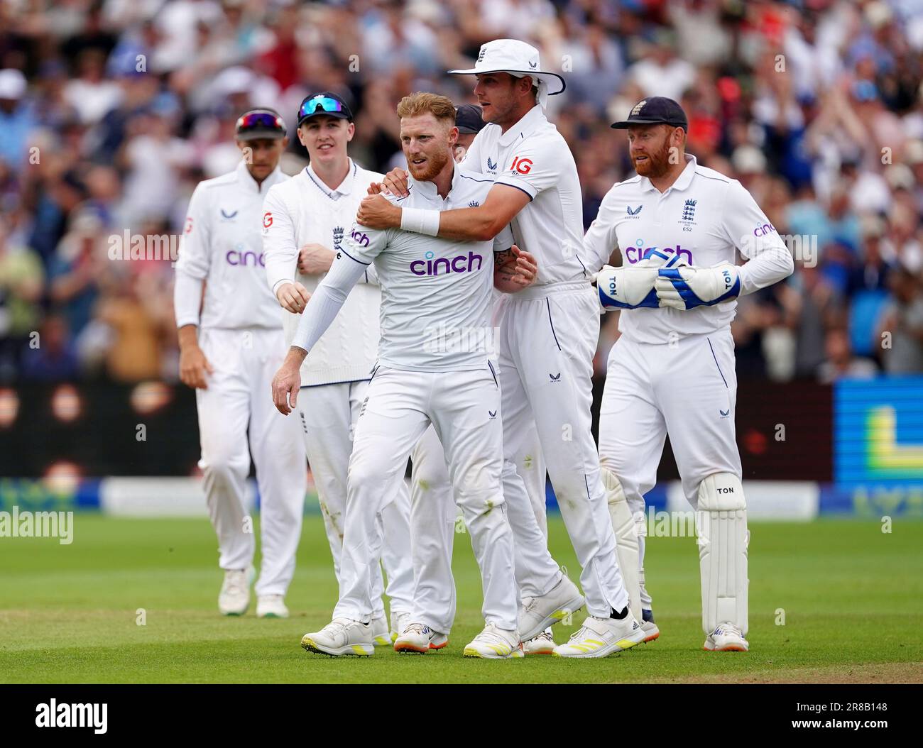 England captain Ben Stokes (centre) celebrates with team-mates after ...