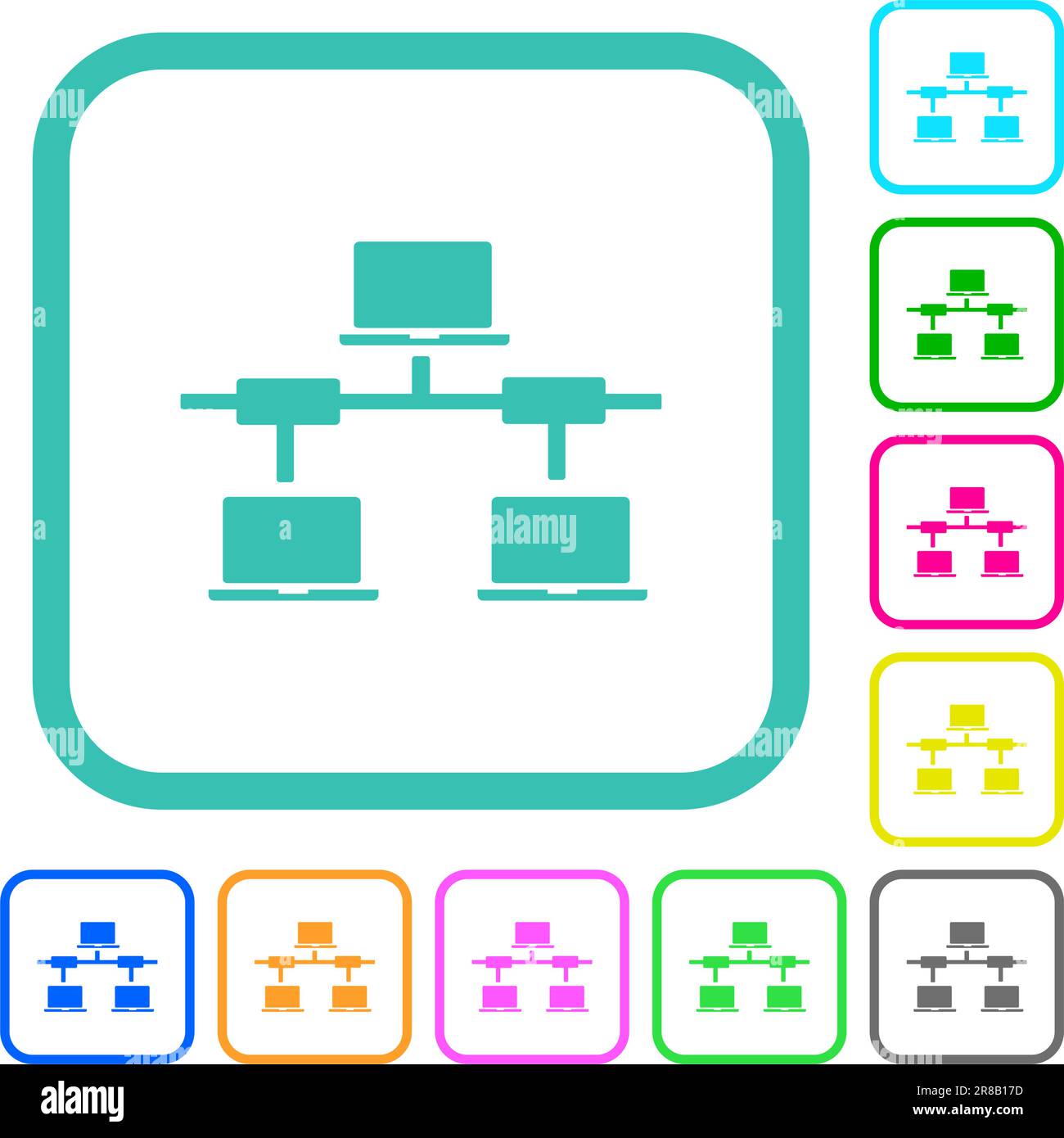 Computer network vivid colored flat icons in curved borders on white ...