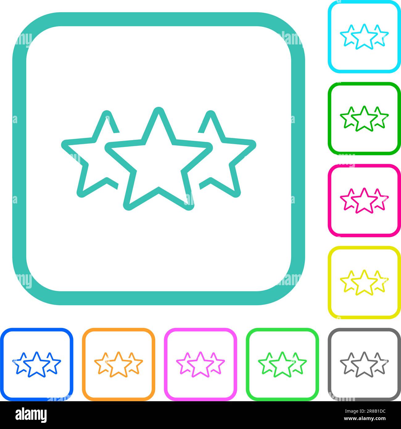 Three star rating outline vivid colored flat icons in curved borders on ...
