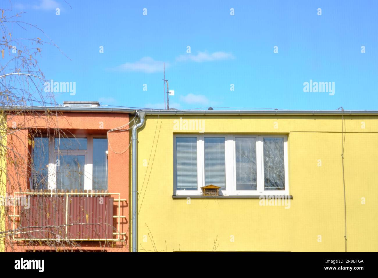 Window with a nest box birdhouse and balcony of a thermally insulated ...