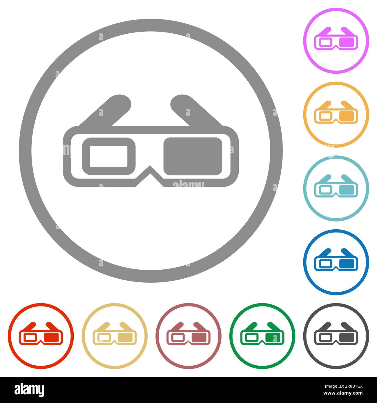 Retro 3D glasses flat color icons in round outlines on white background ...