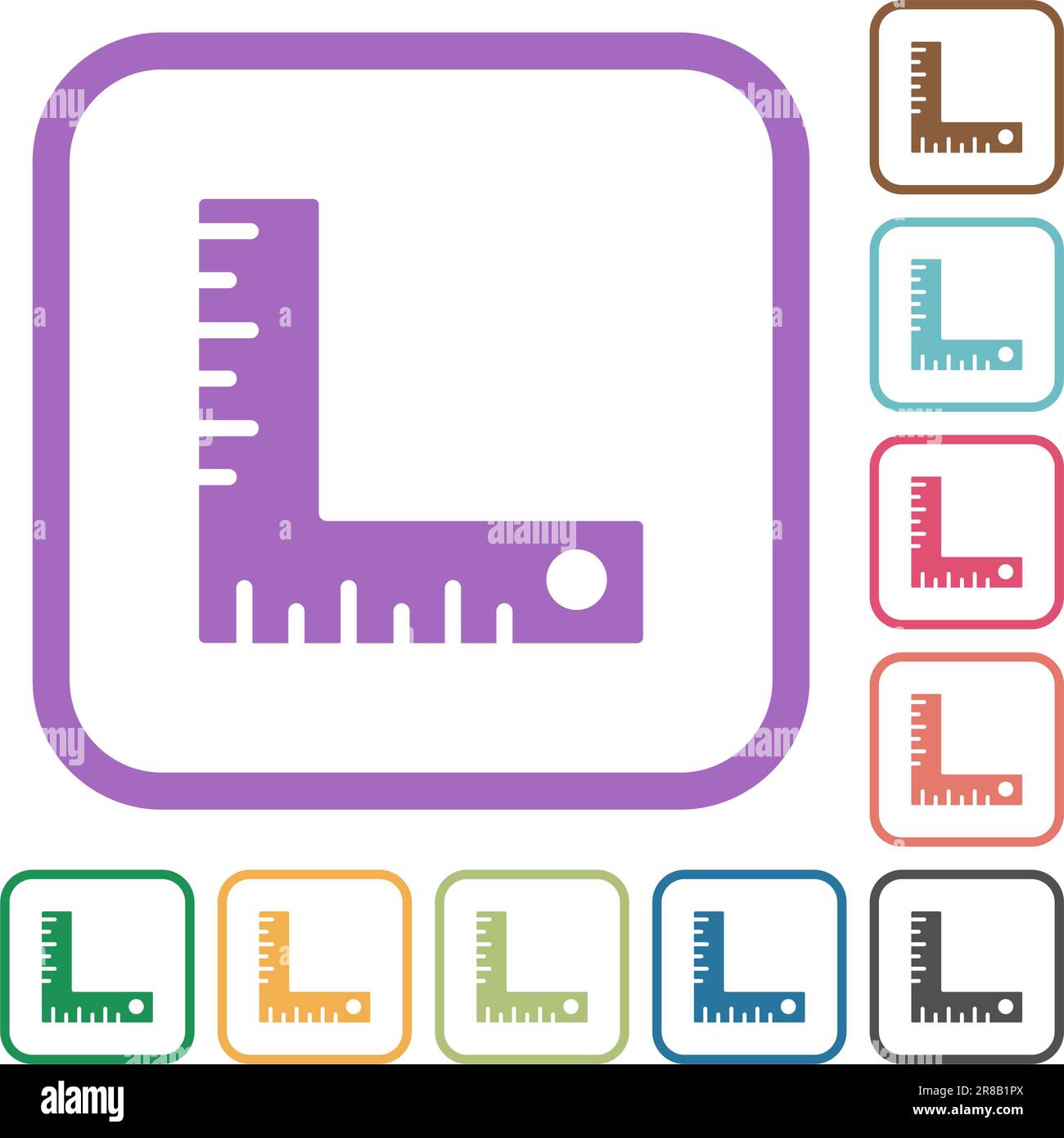 measurement tool solid simple icons in color rounded square frames on ...