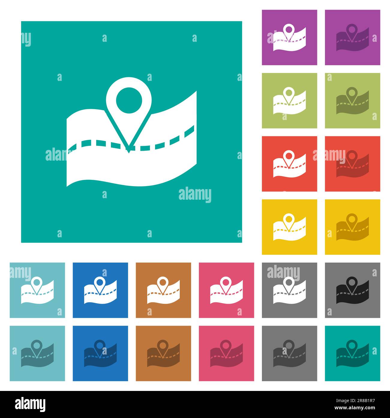 GPS road location multi colored flat icons on plain square backgrounds ...