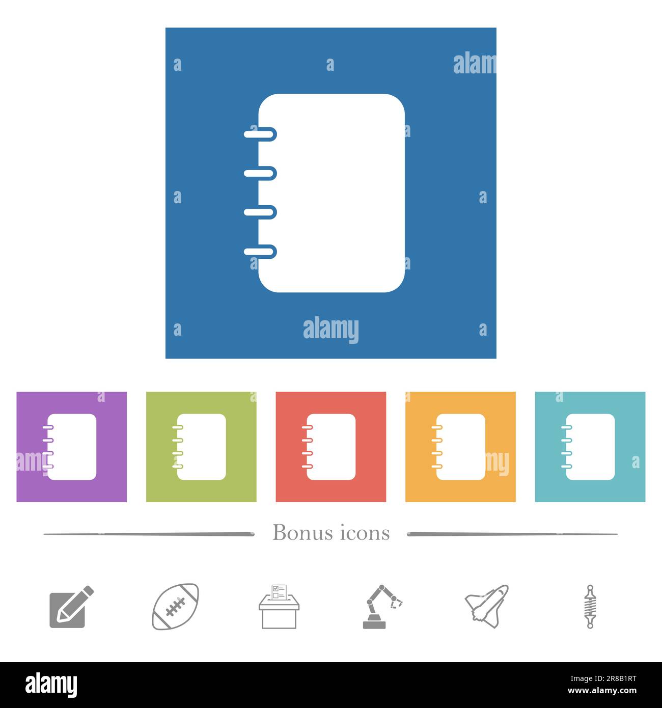 Spiral blank notes solid flat white icons in square backgrounds. 6 ...