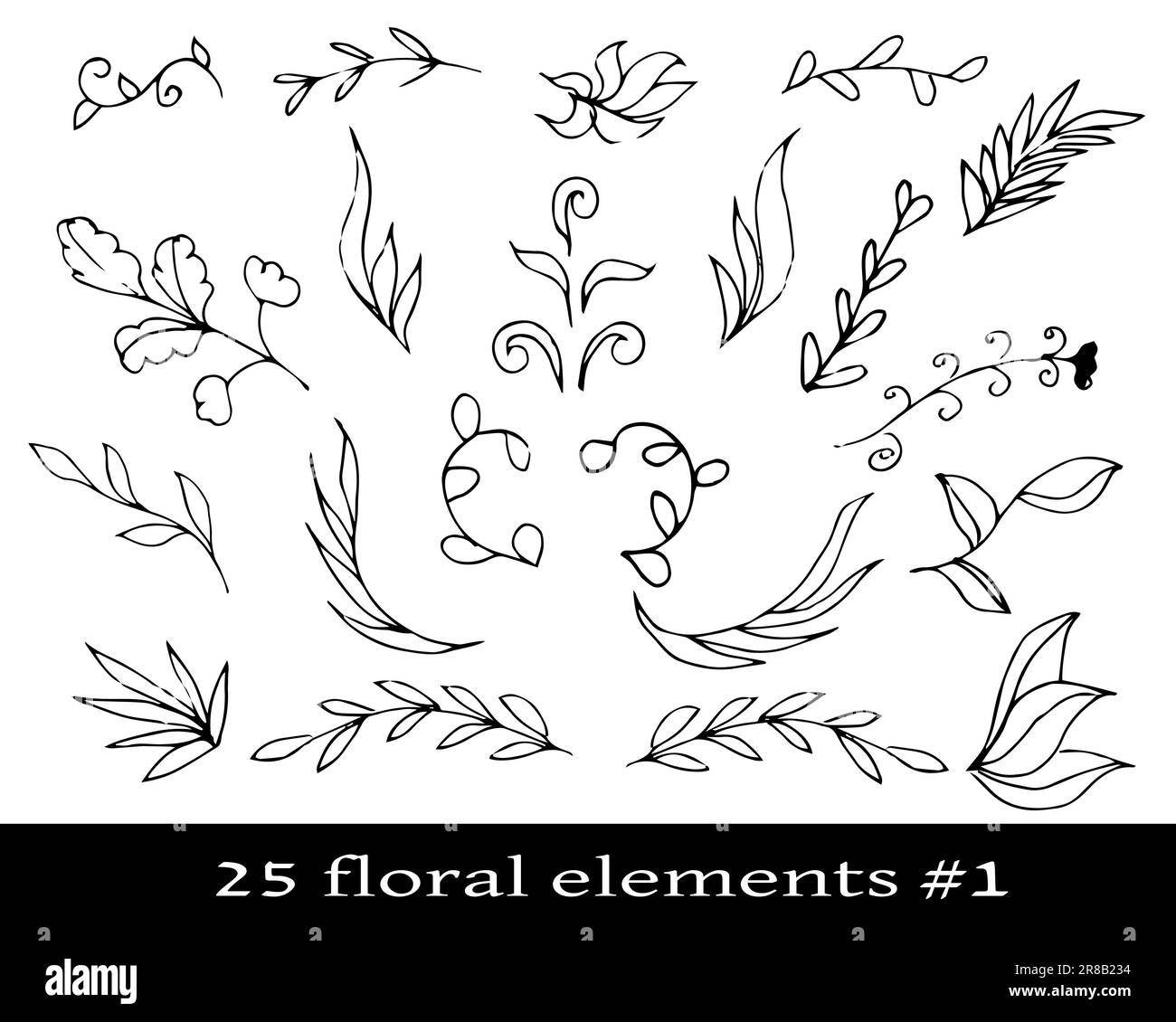 Cute flowers leaves set Black and White Stock Photos & Images - Alamy