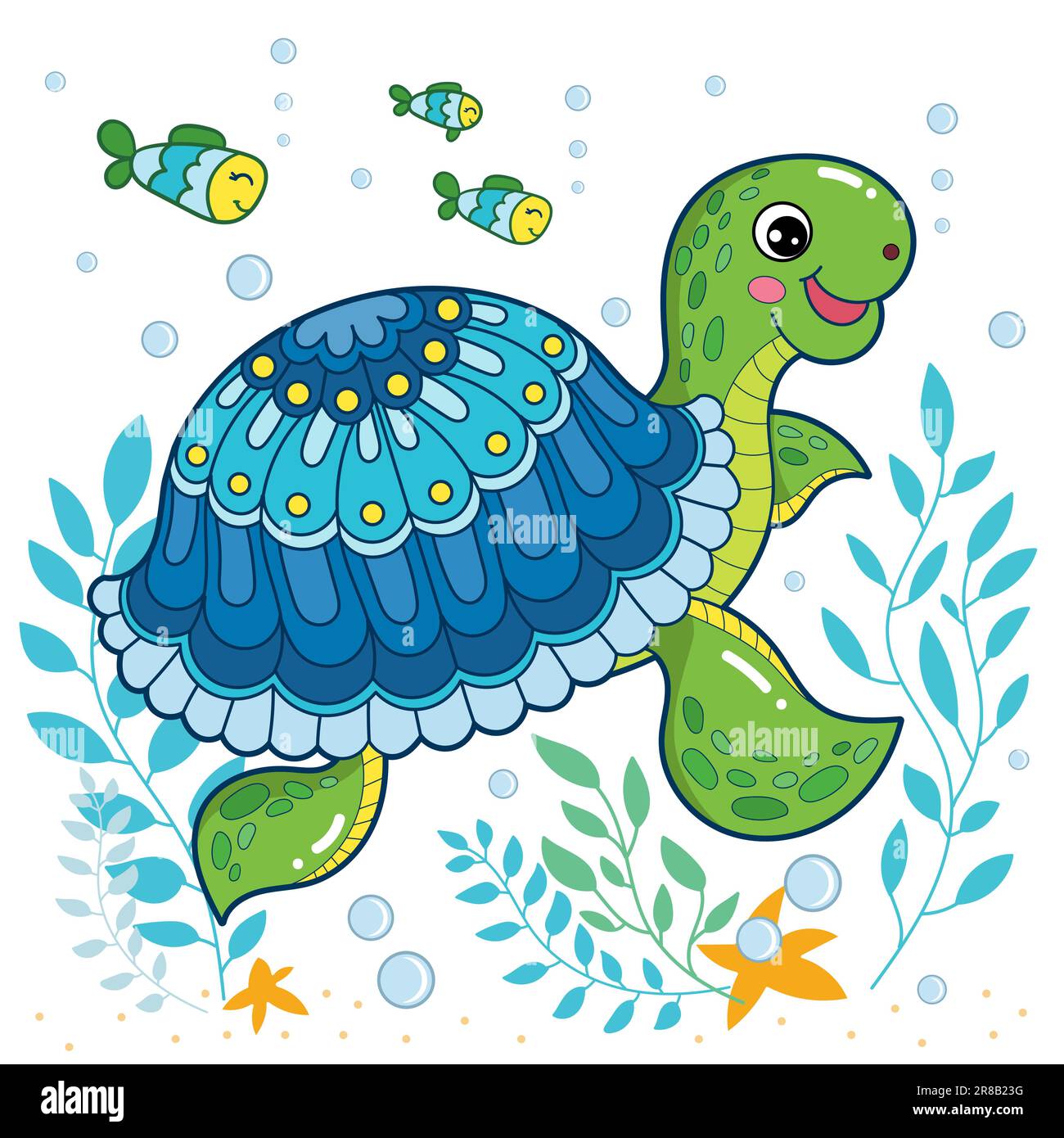 Cute cartoon sea turtle. Vector illustration Stock Vector Image & Art ...