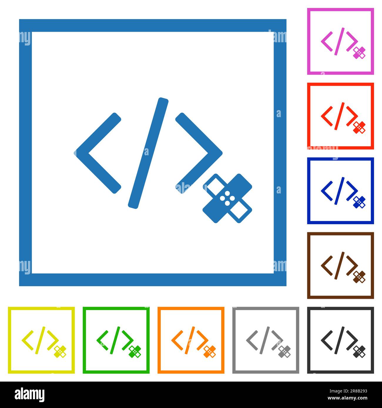 Software patch flat color icons in square frames on white background ...
