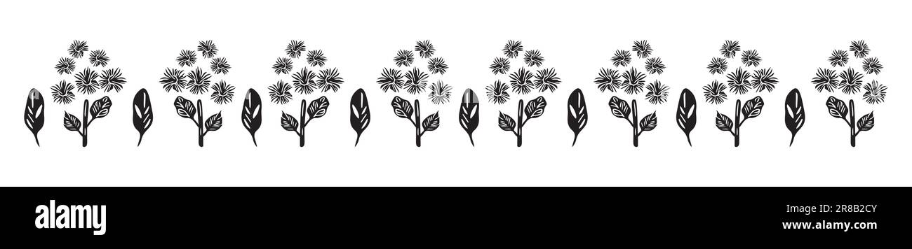 Quirky floral botanic vector border isolated on white background ...