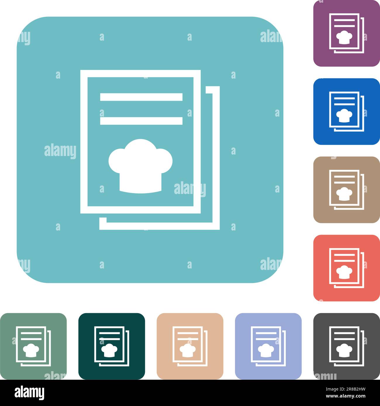 cookbook with chef hat white flat icons on color rounded square backgrounds Stock Vector Image ...