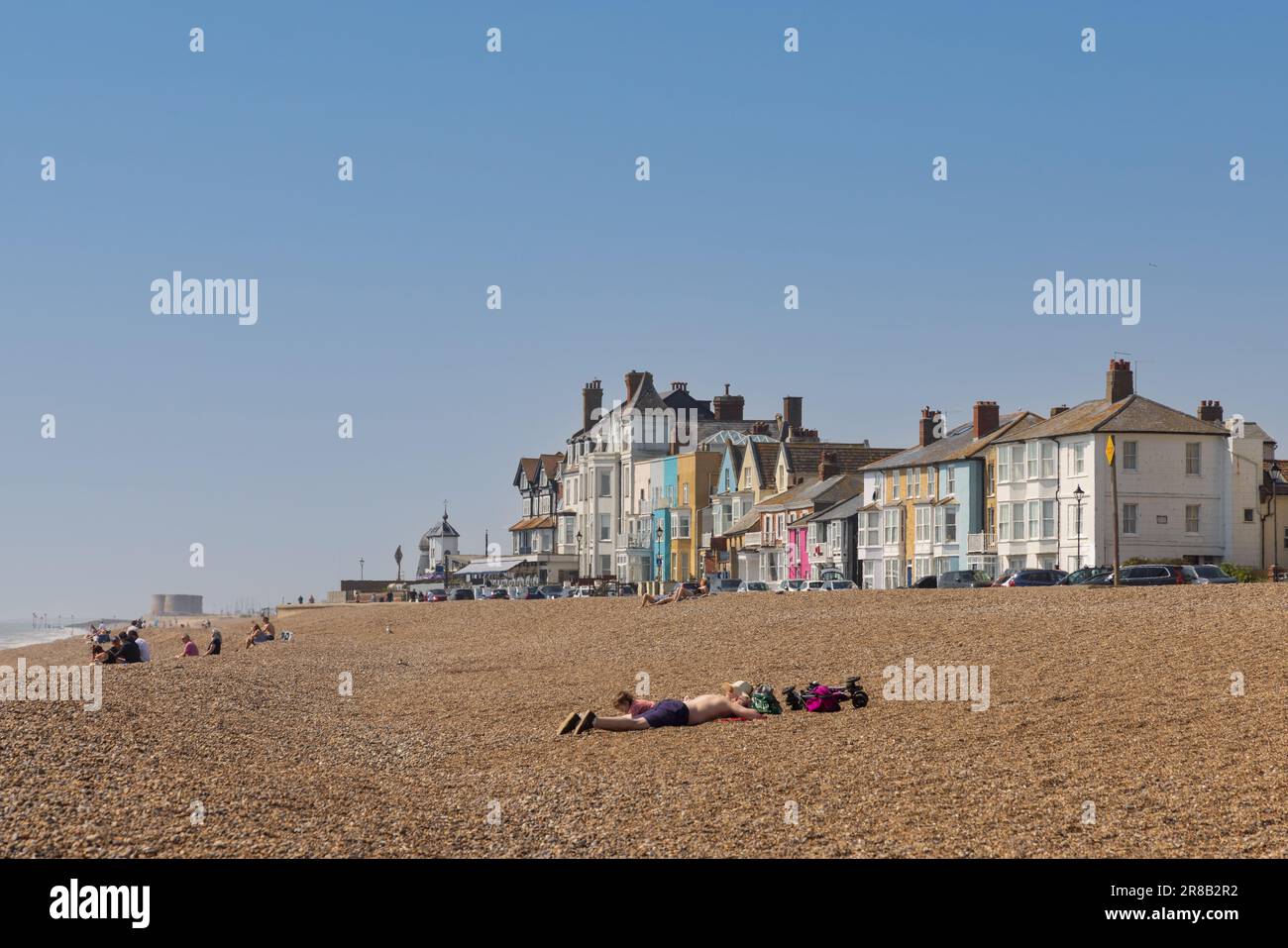 Aldeburgh, Suffolk, UK. View of Aldeburgh's shingle pebble beach with ...