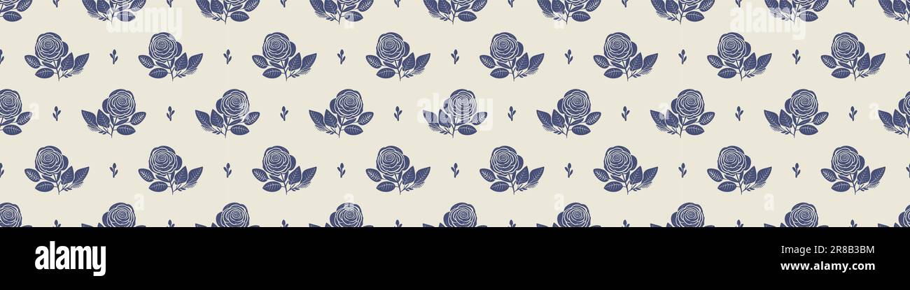 Quirky floral lino cut motif vector border. Seamless decoration of ...