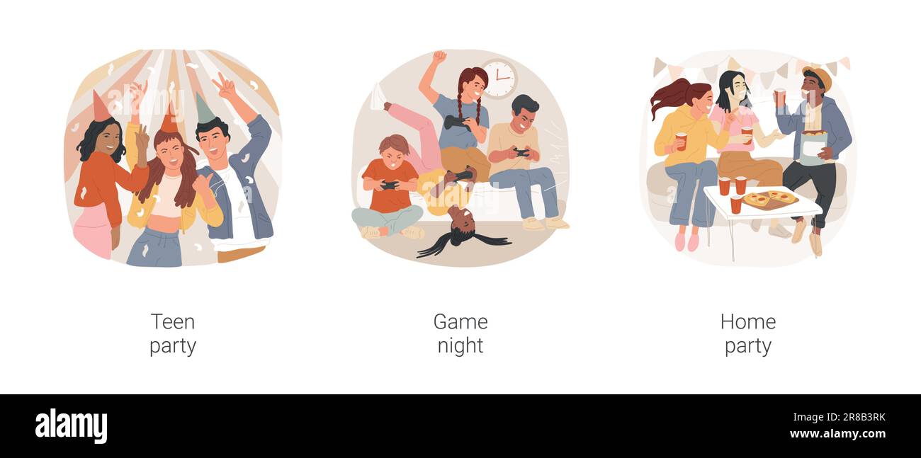 Teen party isolated cartoon vector illustration set. Diverse teenagers ...
