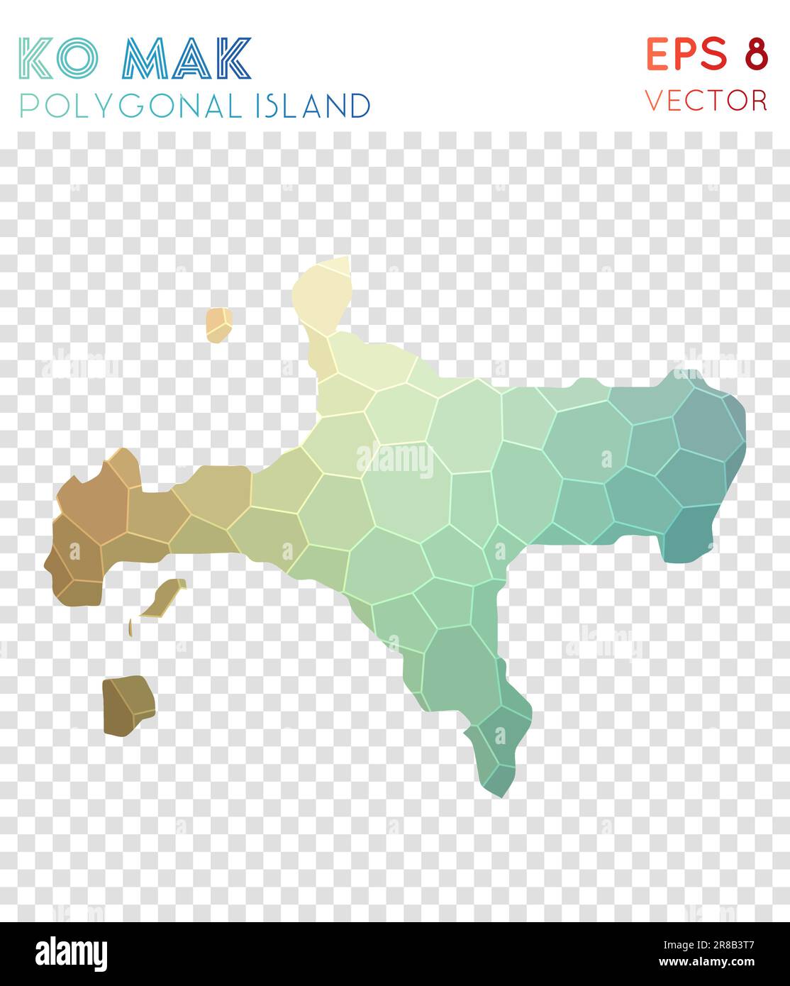 Ko Mak polygonal map, mosaic style island. Wondrous low poly style, modern design. Ko Mak ...