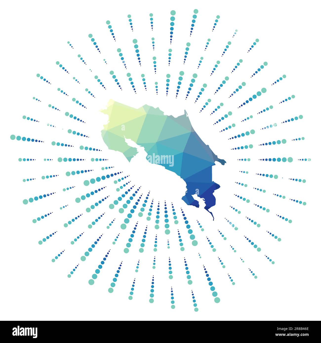 Shape of Costa Rica, polygonal sunburst. Map of the country with ...