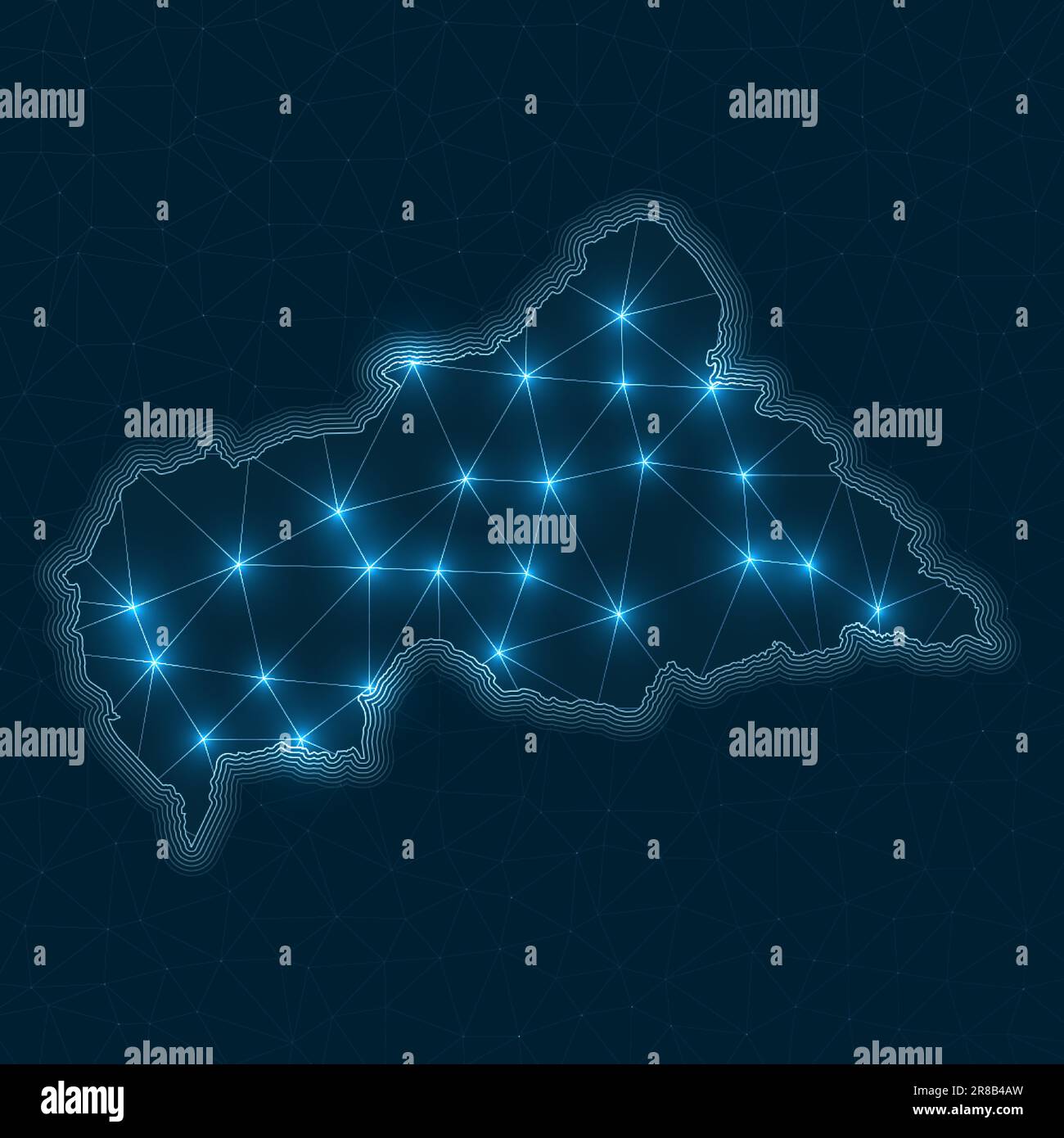 CAR network map. Abstract geometric map of the country. Digital connections and ...