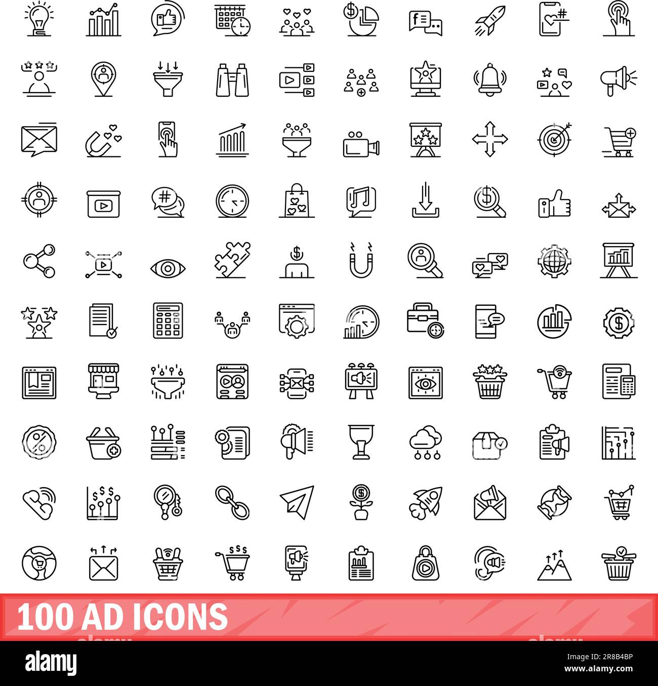 100 ad icons set. Outline illustration of 100 ad icons vector set ...