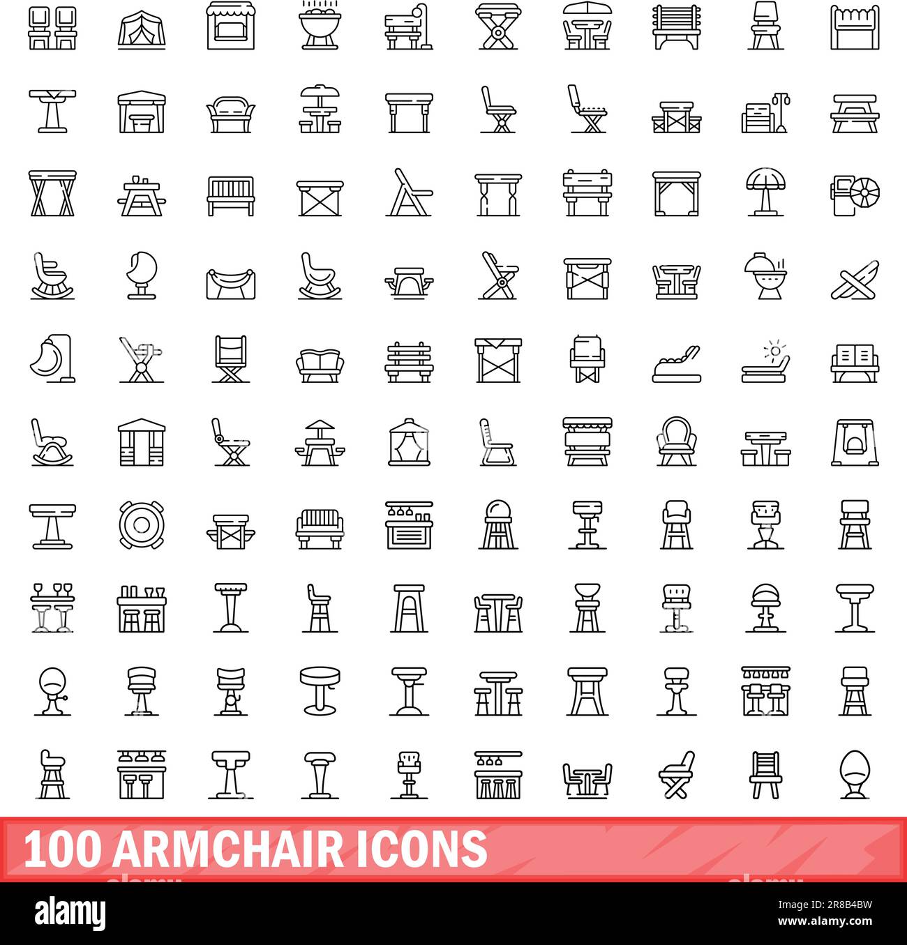 100 armchair icons set. Outline illustration of 100 armchair icons ...
