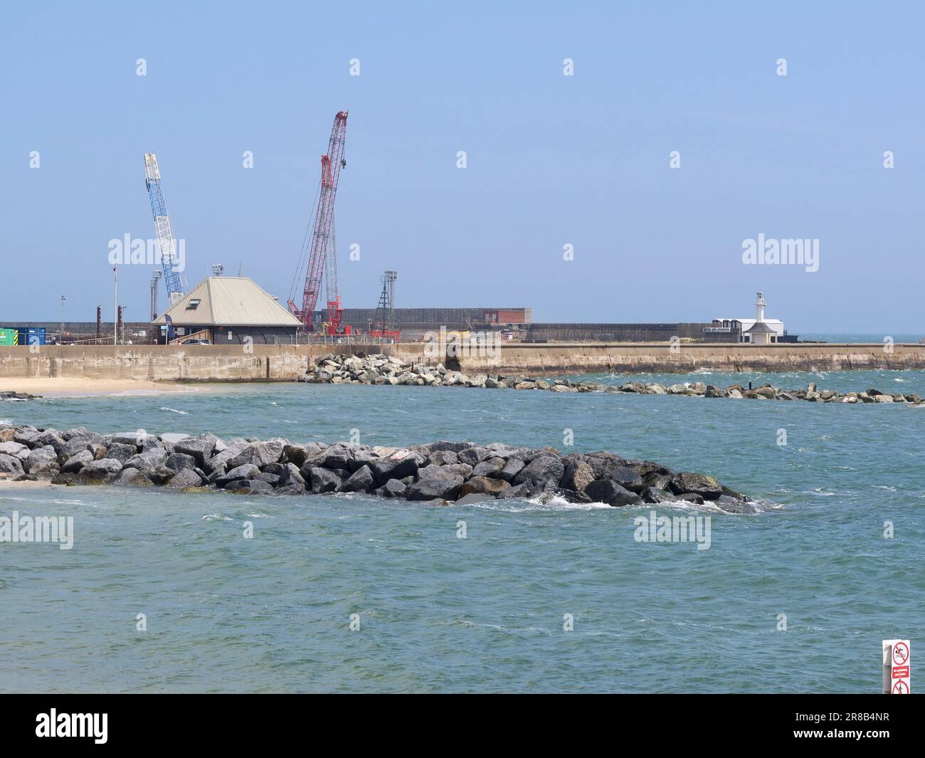 Lowestoft, Suffolk - 19 June 2023 : View towards the harbour entrance ...