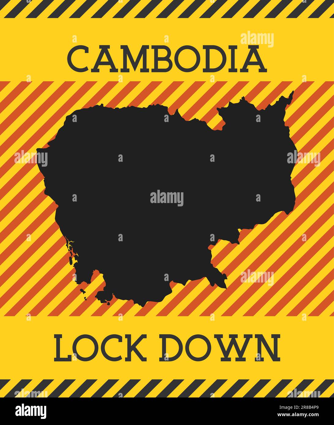 Cambodia Lockdown Sign. Yellow country pandemic danger icon. Vector ...