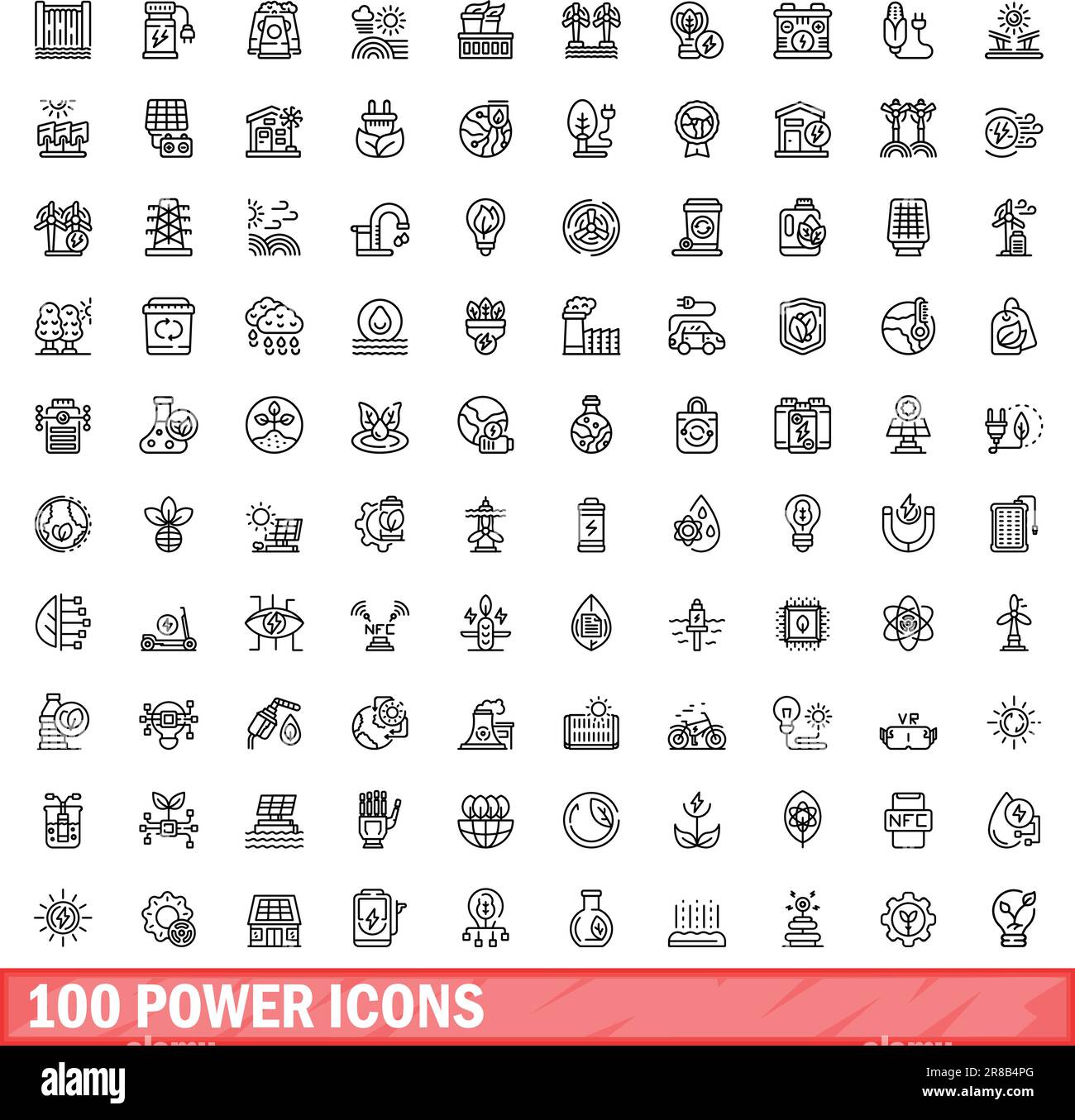 100 power icons set. Outline illustration of 100 power icons vector set ...