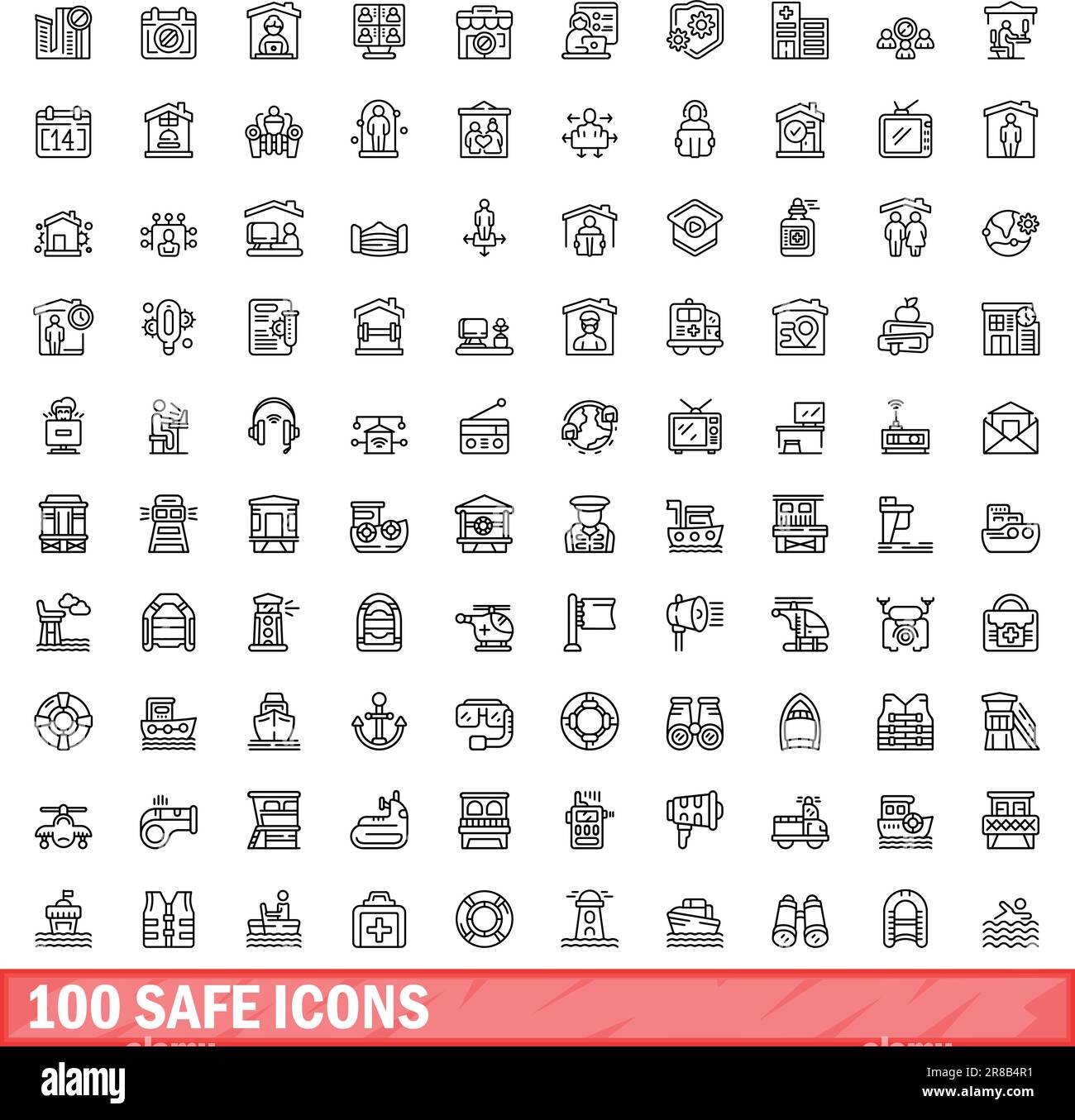 100 safe icons set. Outline illustration of 100 safe icons vector set ...
